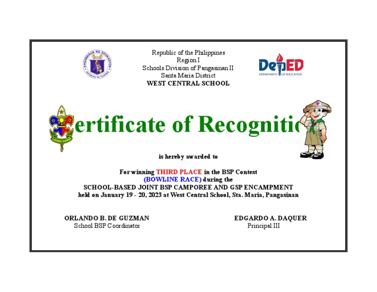 BSP Certificate of Recognition 1 | PDF