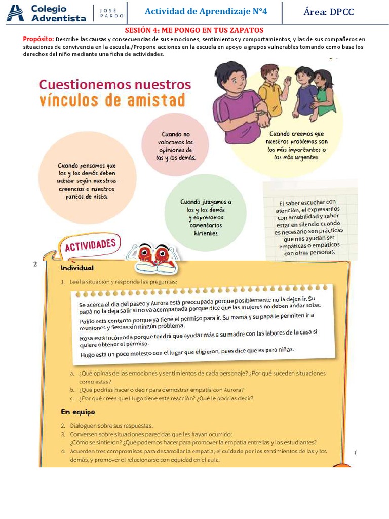 Sesión 4: Me Pongo en Tus Zapatos: Propósito | PDF