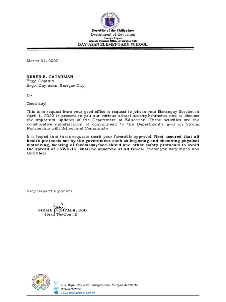 Letter-to-Brgy. Captain-Session-4-1-2022 | PDF | Social Science | Wellness