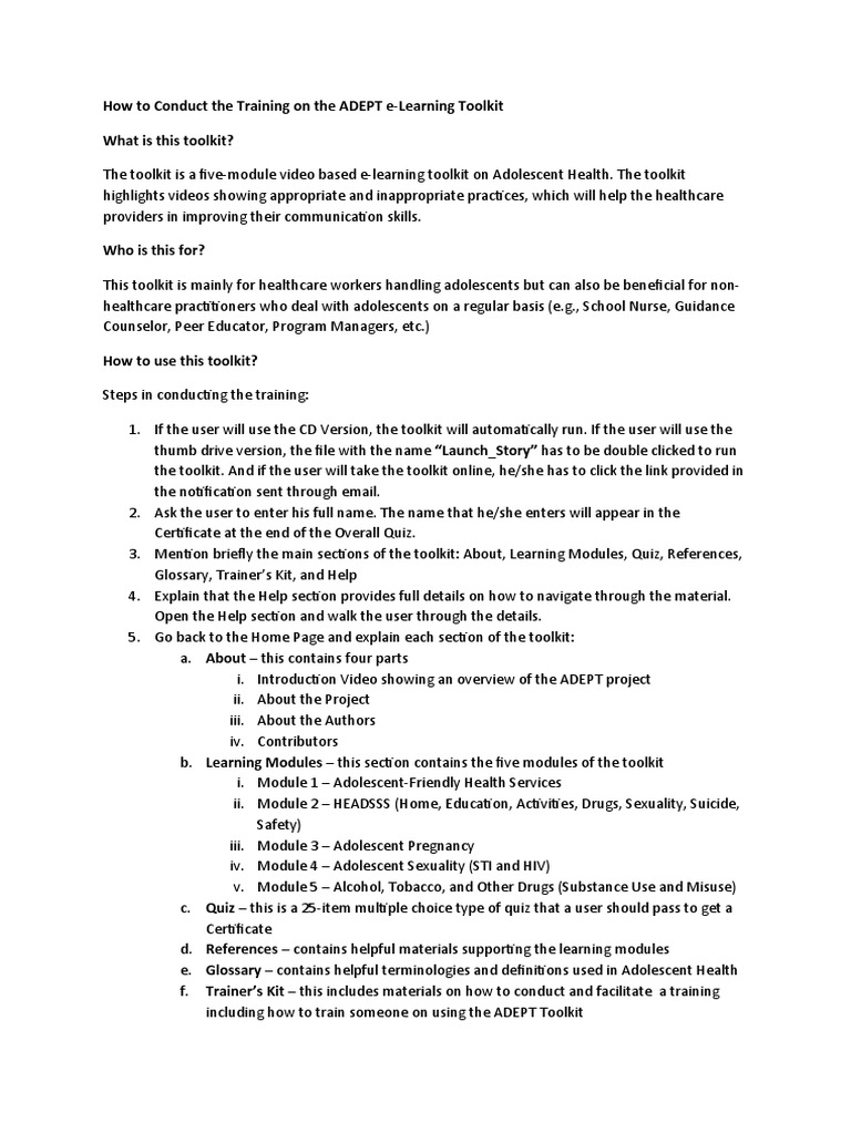 How To Conduct The Training On The ADEPT Toolkit - Final - 2 | PDF ...