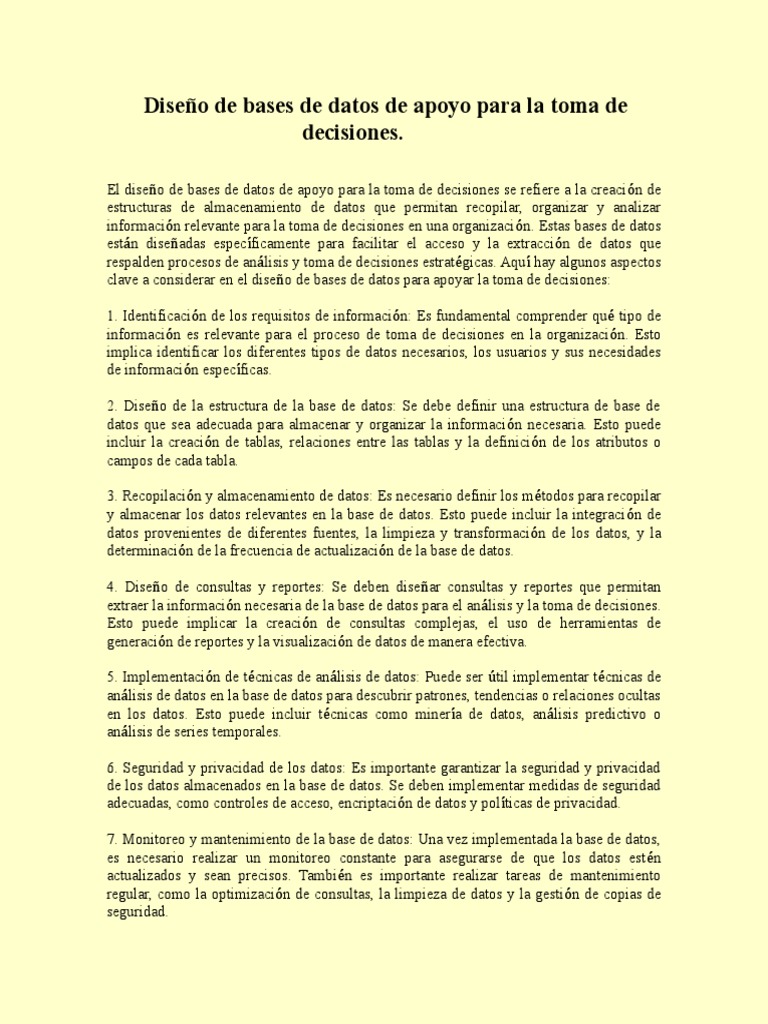 Diseño de Bases de Datos de Apoyo para La Toma de Decisiones | PDF | Bases de datos | Toma de ...