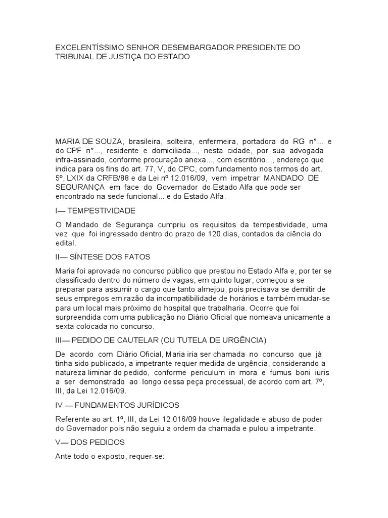Modelo de Mandado de Segurança | PDF | Mandamus | Direito Público