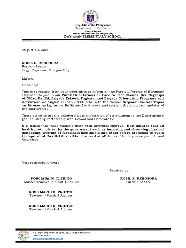 Letter-to-Purok Leader 4 | PDF | Philippines