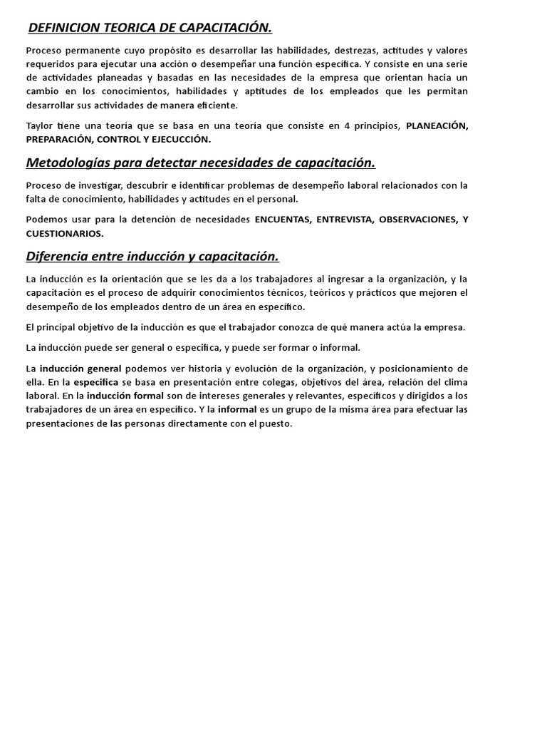 Definicion Teorica de Capacitación | PDF