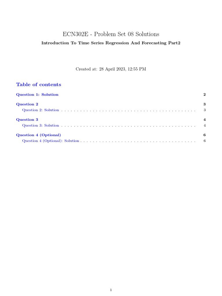 ECN302E ProblemSet08 IntroductionToTSRAndForecastingPart2 Solutions | PDF | Statistical Theory ...