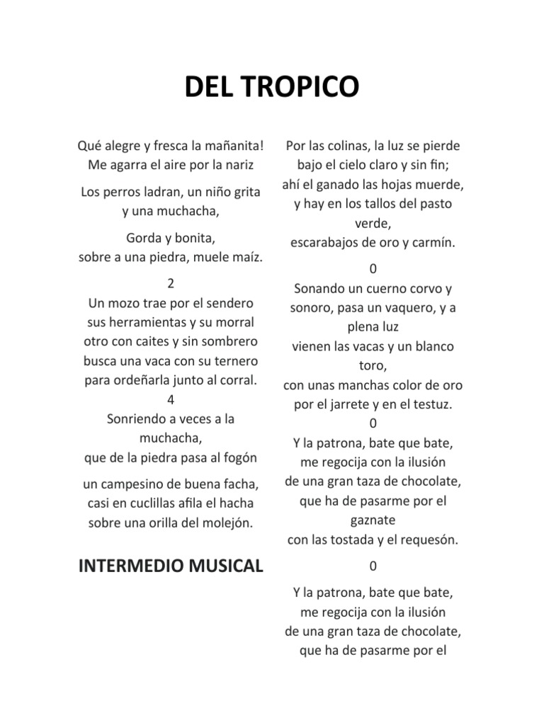 Letra Del Tropico de Ruben Dario | PDF