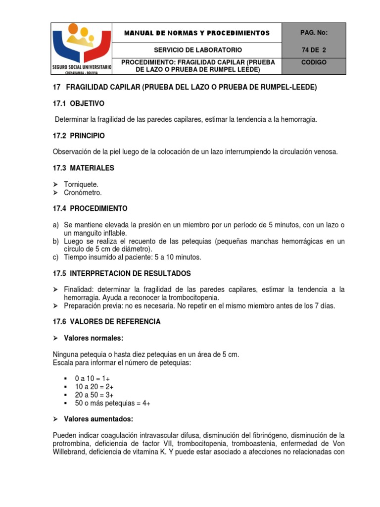 Fragilidad Capilar (Prueba Del Lazo o Prueba de Rumpel-Leede) | PDF