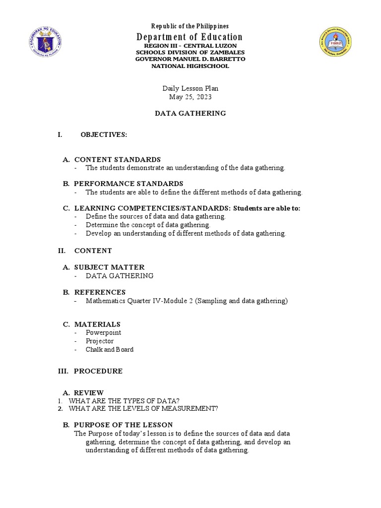 Data Gathering Lesson Plan | PDF | Survey Methodology | Cognition