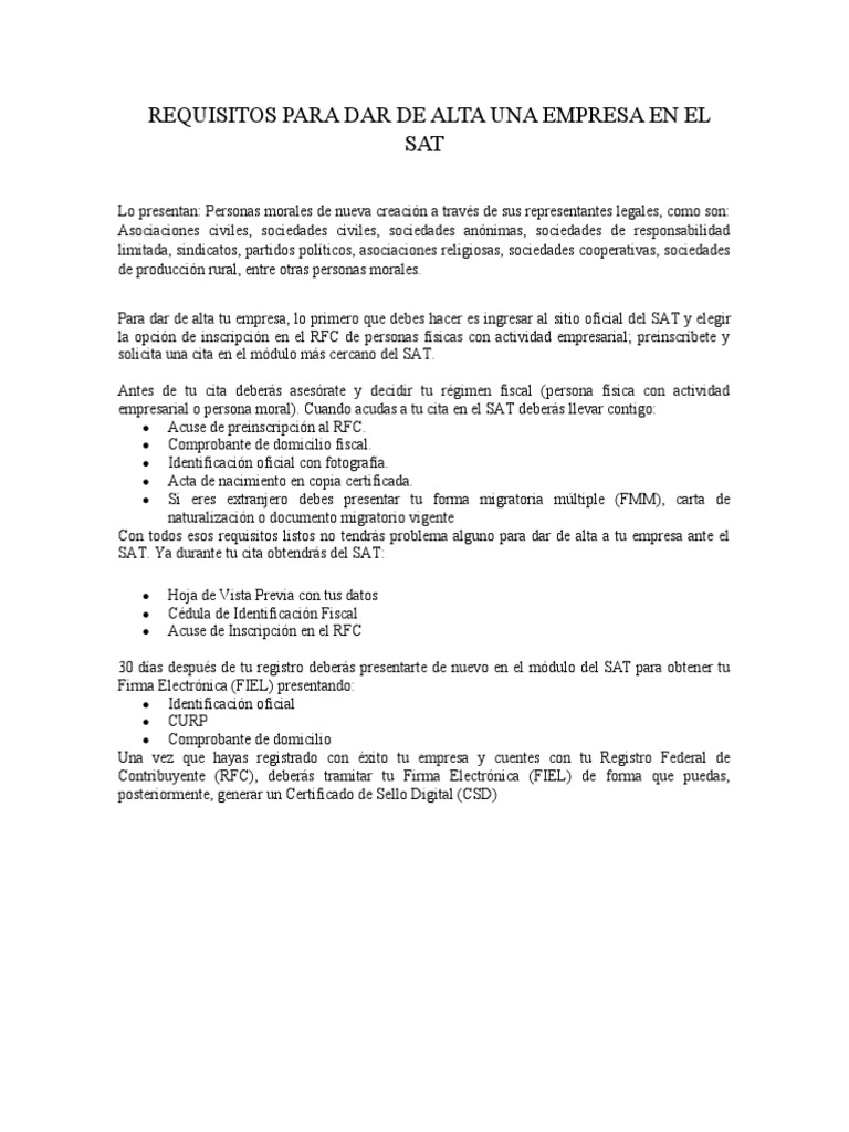 Requisitos para Dar de Alta Una Empresa en El Sat | PDF Requisitos para Dar de Alta Una Empresa en El Sat | PDF