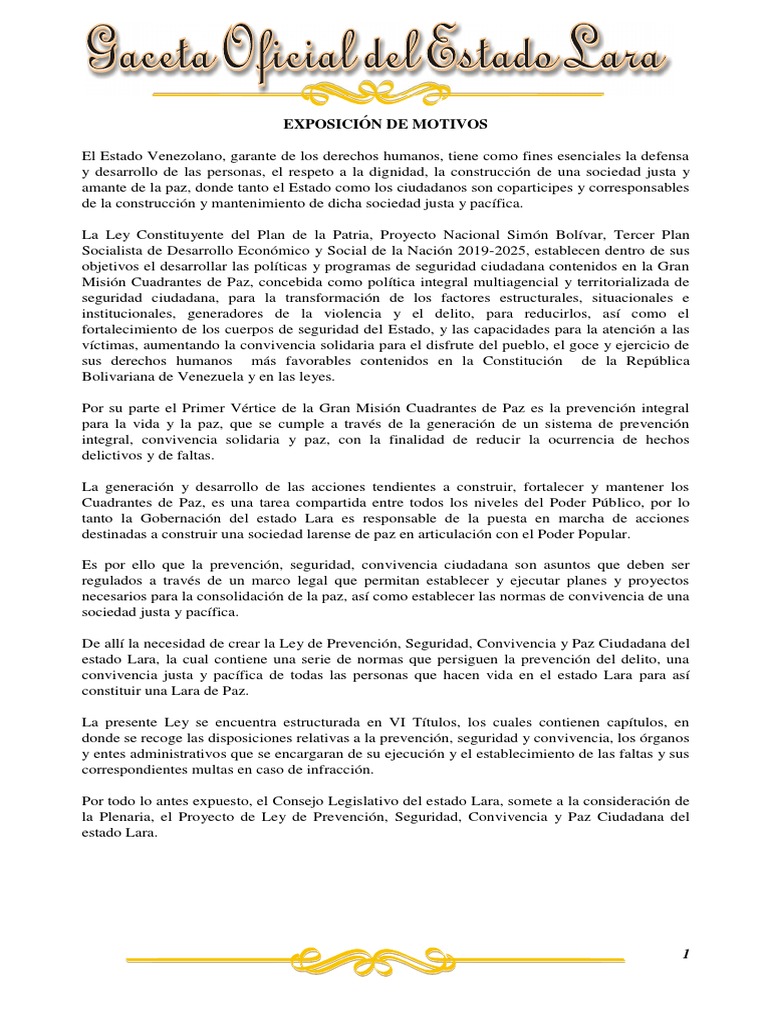Ley De Prevención Seguridad Convivencia Y Paz Ciudadana 1 Pdf