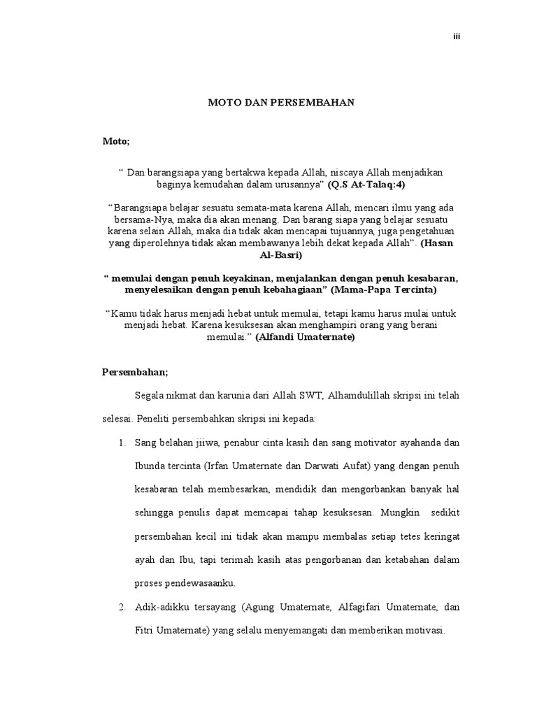 Abstrak, Moto, Kata Pengantar, Persembahan Dan Cover | PDF