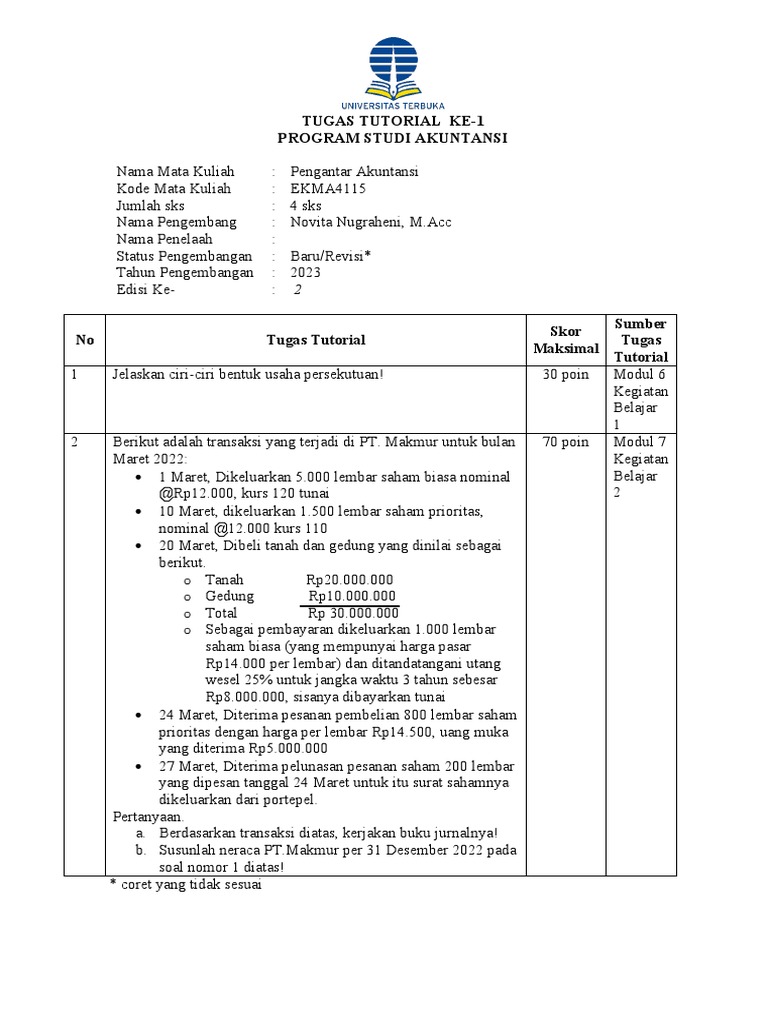 Pedoman Penskoran Tugas 2 EKMA | PDF