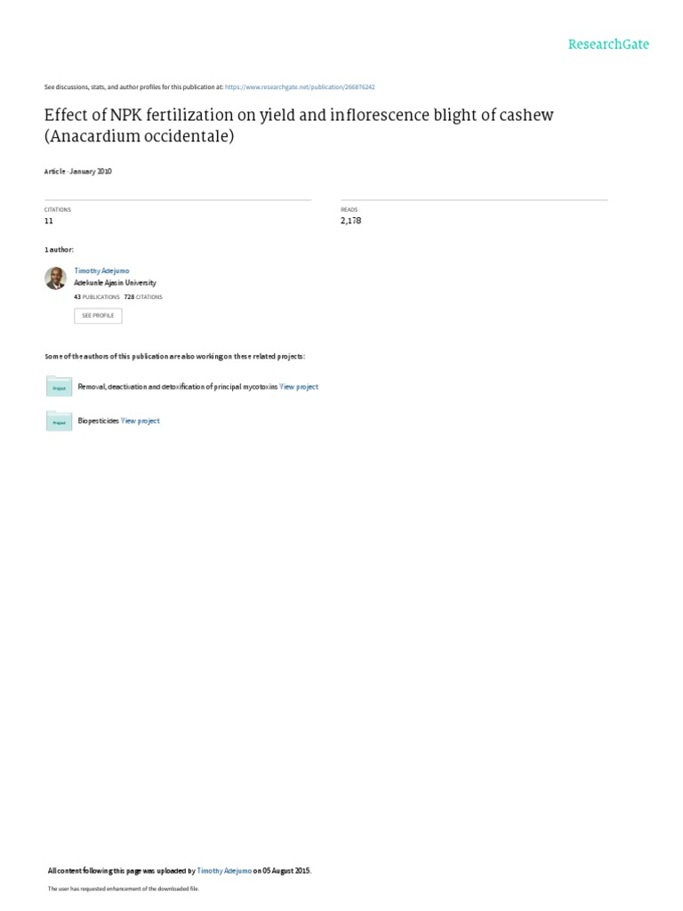 Effect of NPK Fertilization On Yield and Infloresc | PDF | Fertilizer ...