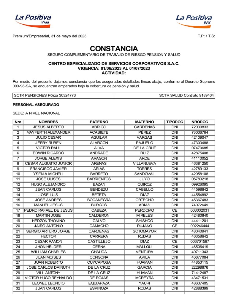 SCTR General - Planilla | PDF
