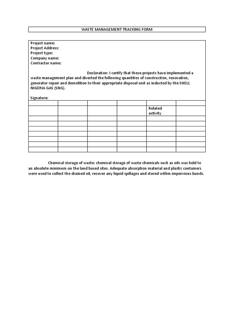 Waste Management Tracking Form | PDF
