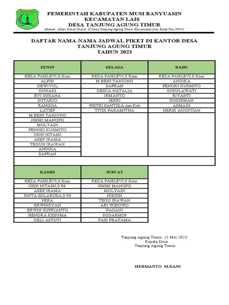 Daftar Piket Baru | PDF