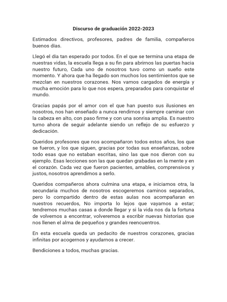 Discurso de Graduación 2022-2023 | PDF