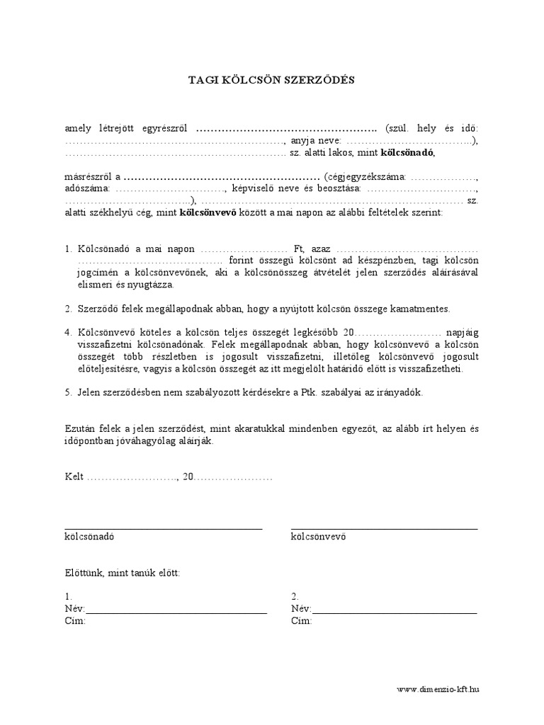 Tagi_kolcson_szerzodes | PDF
