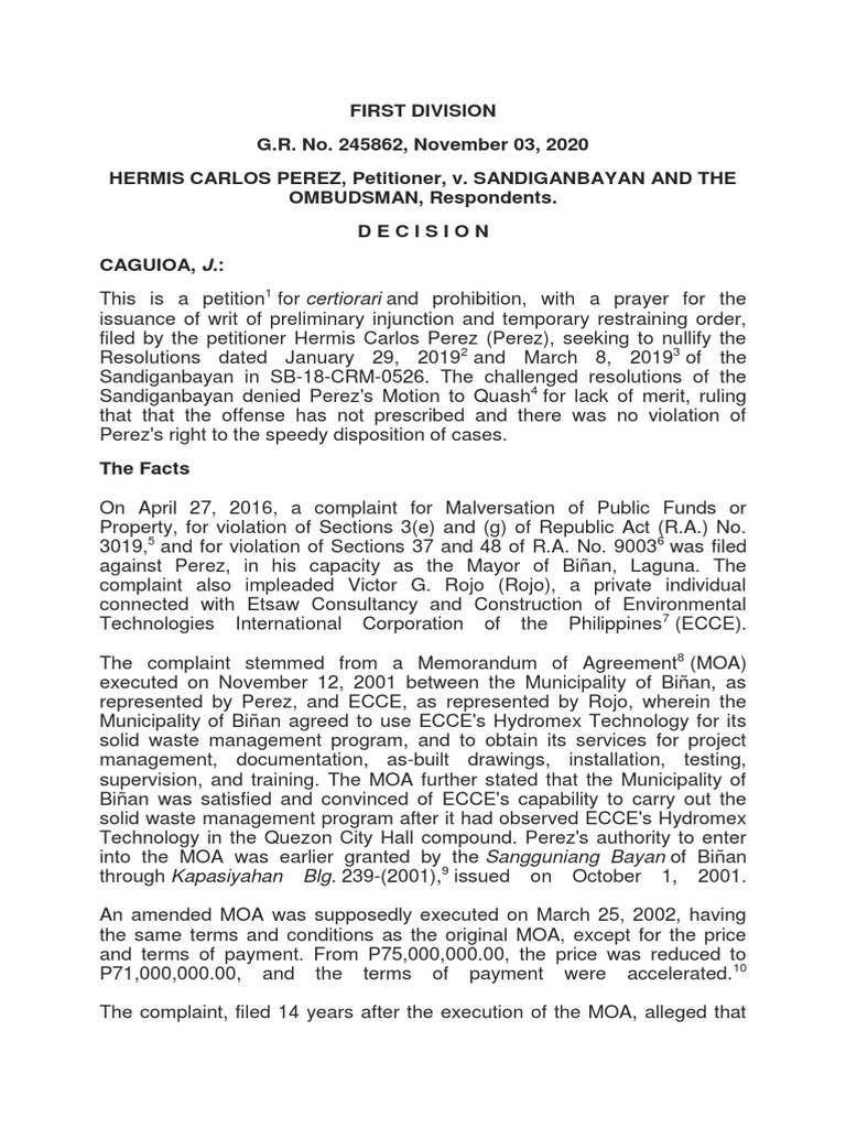 Perez vs. Sandiganbayan: Malversation Case | PDF | Statute Of ...