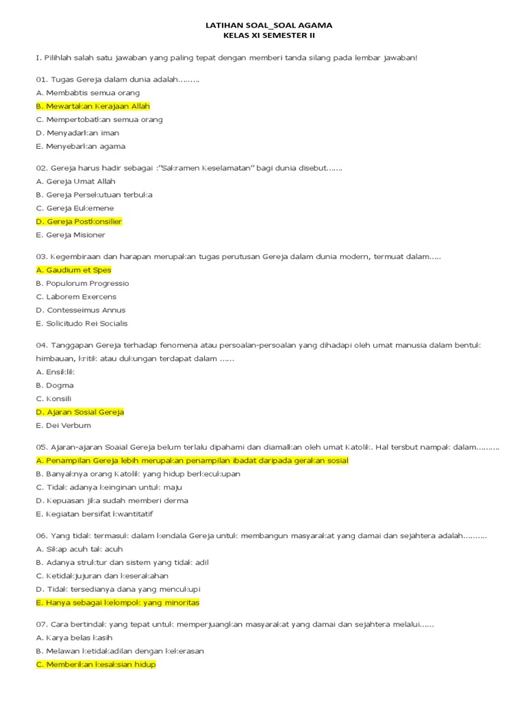 Kumpulan Soal Agama Kelas XI SMTR - Genap | PDF