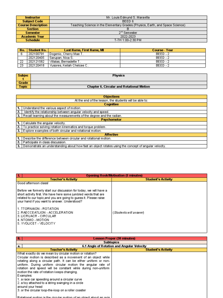 Physics Lesson Plan | PDF | Acceleration | Speed