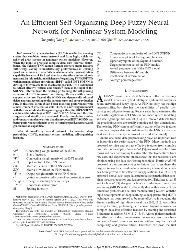 An Efficient Self-Organizing Deep Fuzzy Neural Network For Nonlinear System Modeling | PDF ...