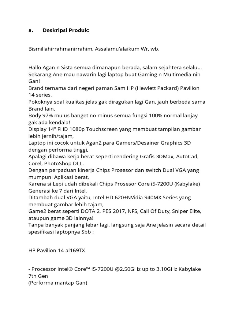 Deskripsi Produk HP | PDF