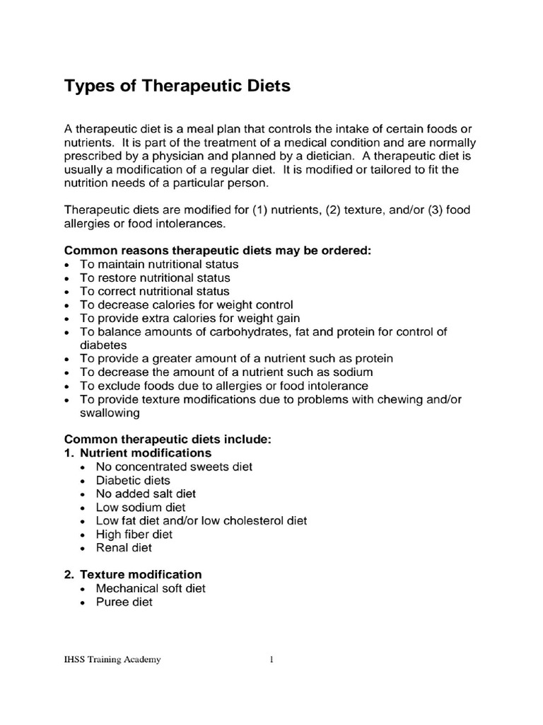 Types of Therapeutic Diets | PDF