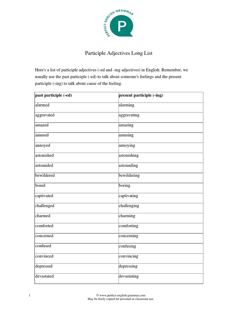 Participle Adjectives Long List | PDF