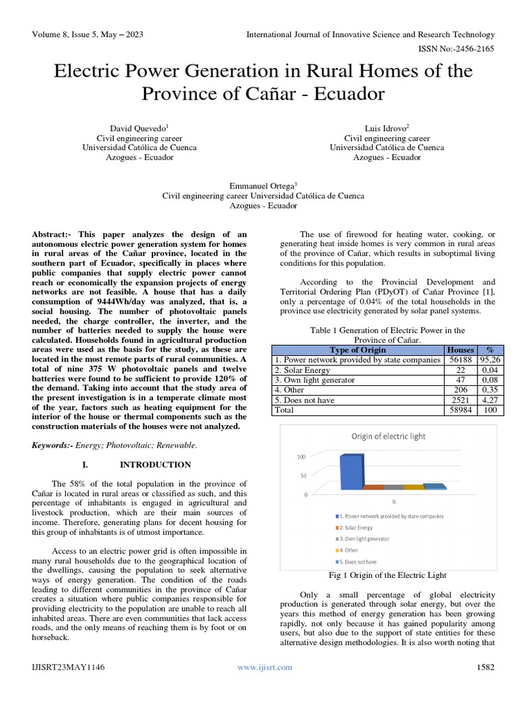 Electric Power Generation in Rural Homes of the Province of Cañar - Ecuador | PDF ...