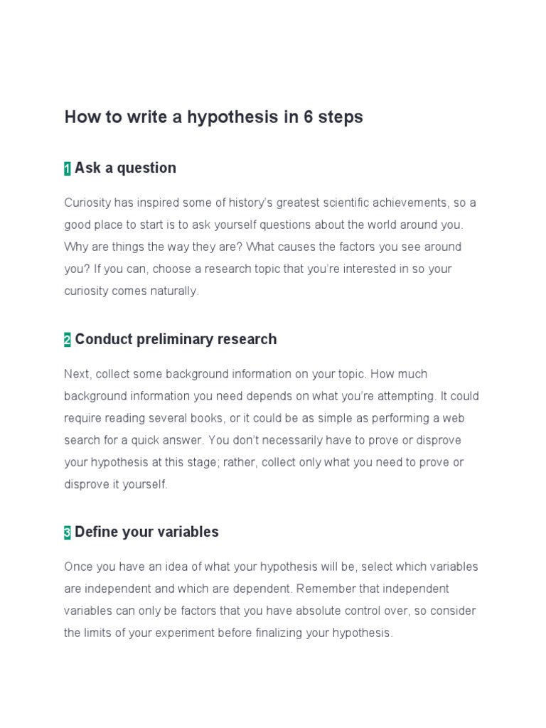 How To Write A Hypothesis in 6 Steps | PDF | Hypothesis | Statistical ...