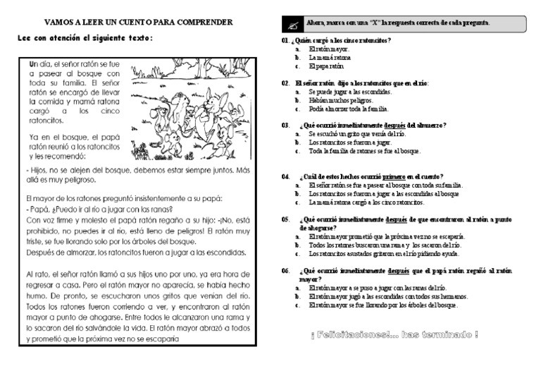 Vamos A Leer Un Cuento para Comprende | PDF