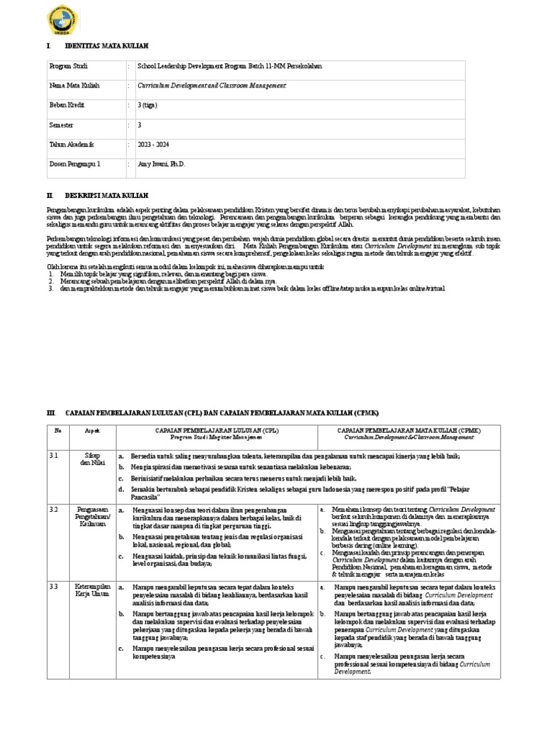 RPS Curriculum Development and Classroom Management | PDF