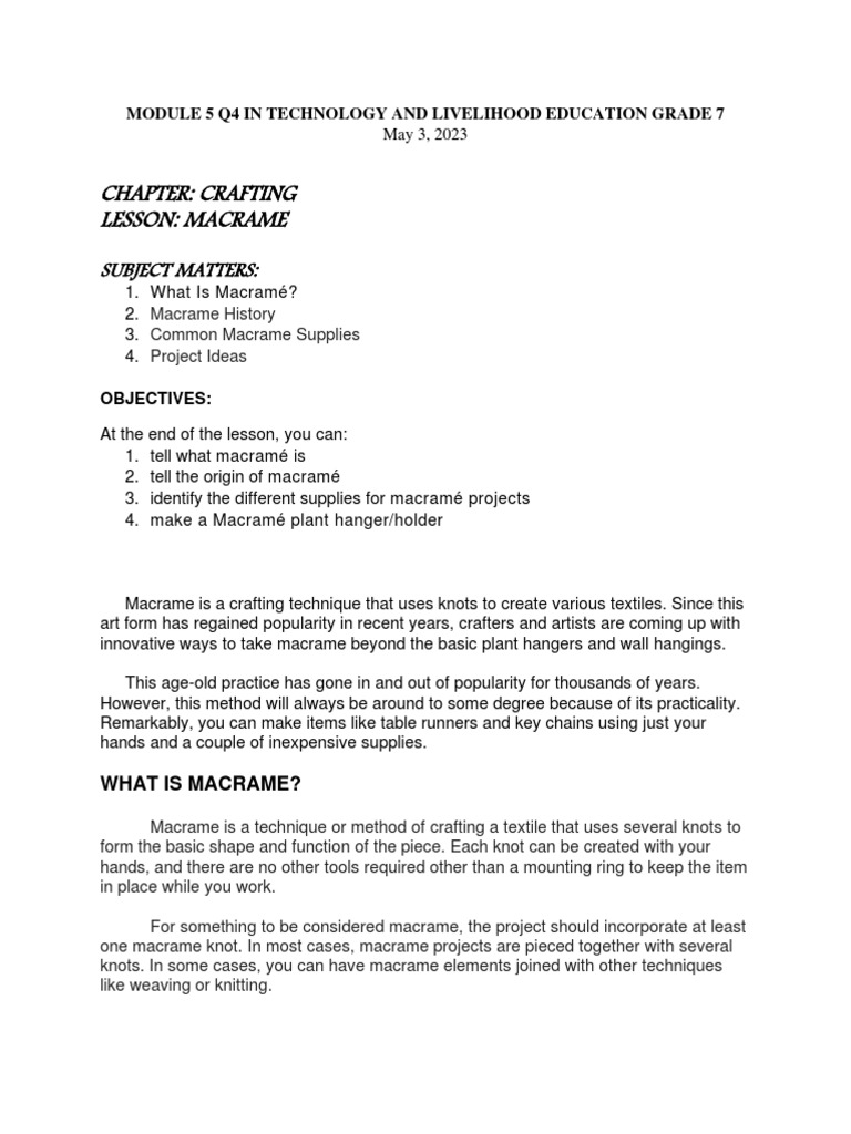 Module 5 Q4 | PDF | Textile Arts | Textiles