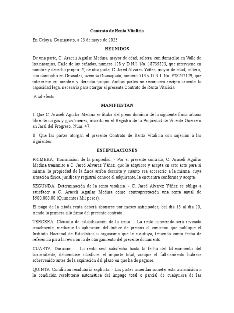 Contrato de Renta Vitalicia | PDF | Derecho privado