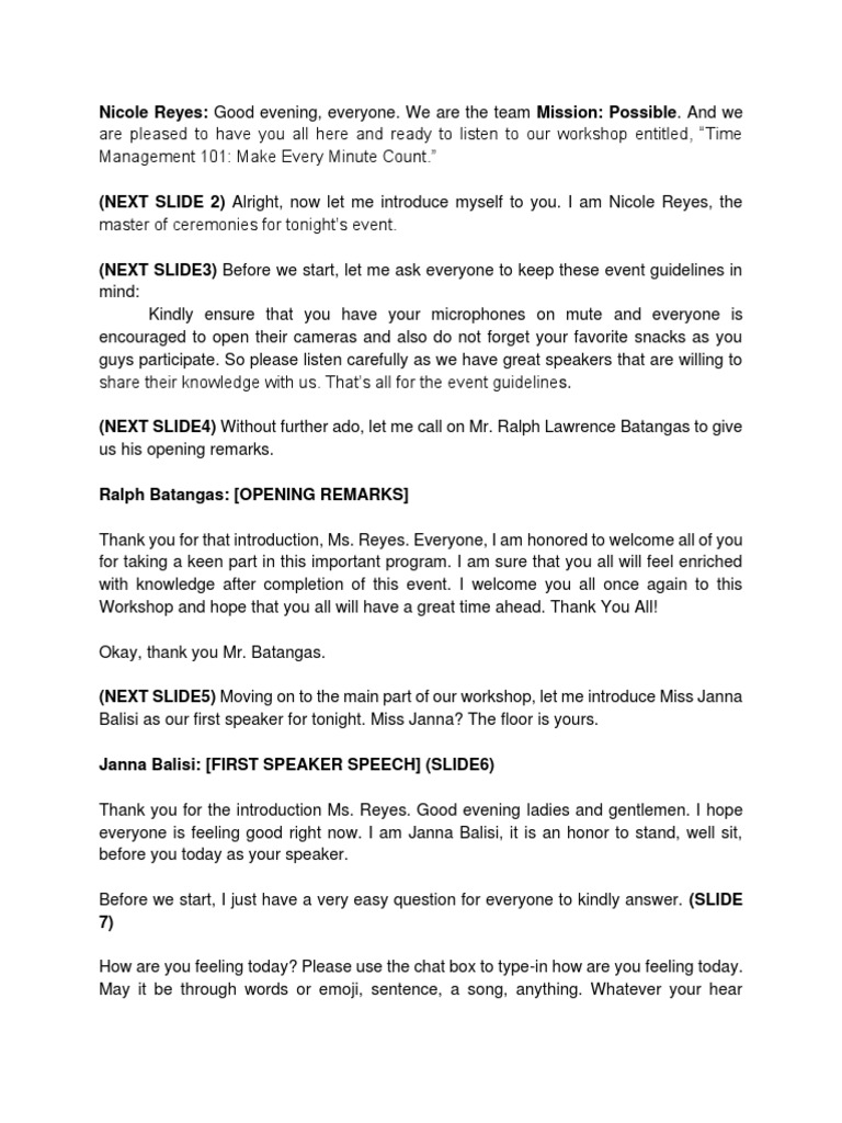 SCRIPT and Que Signal For Slides | PDF | Goal | Psychology