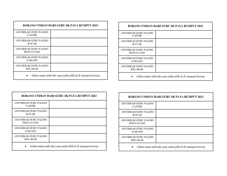 Borang Undian Hari Guru | PDF