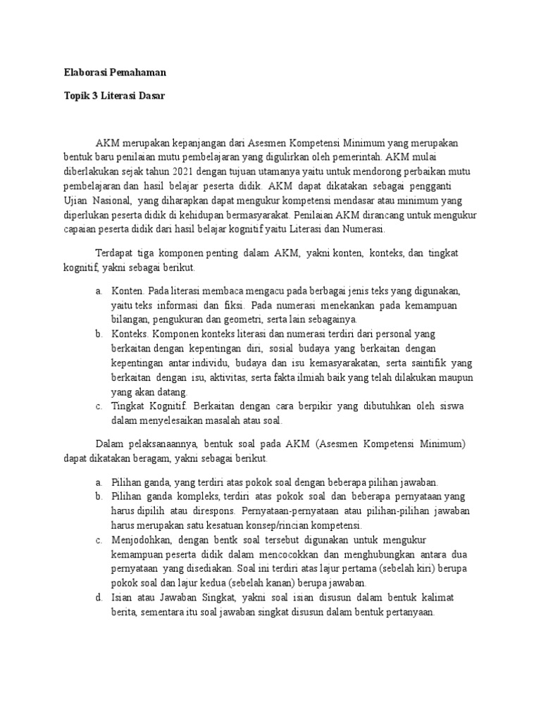 Elaborasi Pemahaman T3 Literasi Dasar | PDF