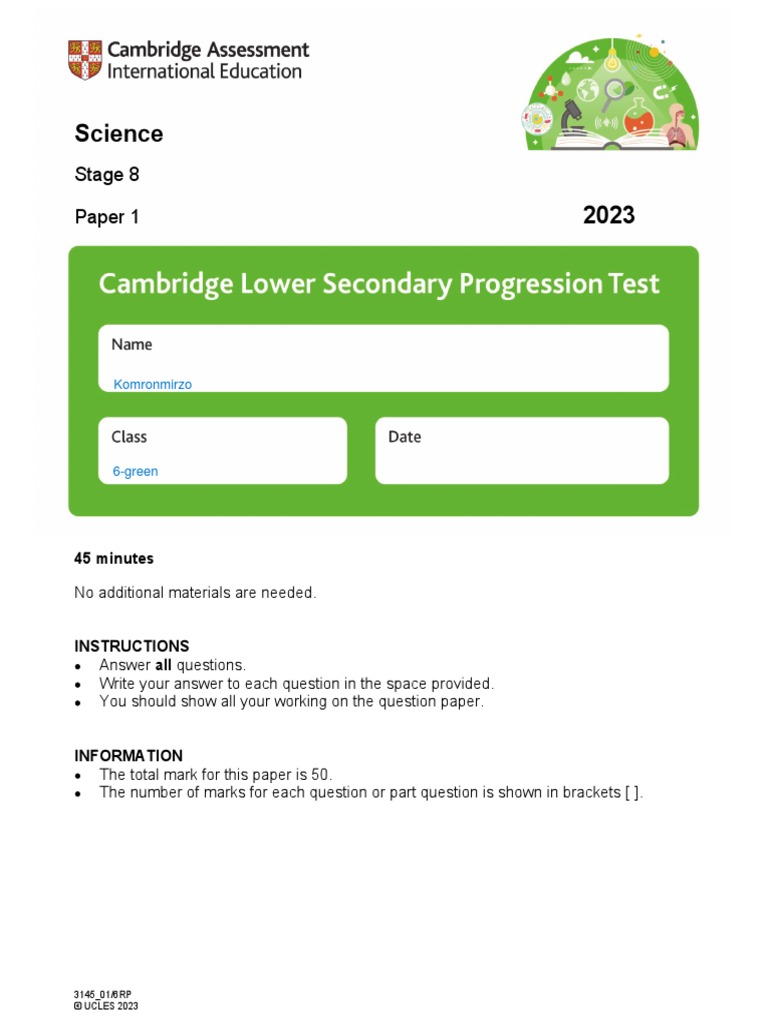 2023 QP Science Stage 8 Paper 1 | PDF | Atoms | Atmosphere Of Earth
