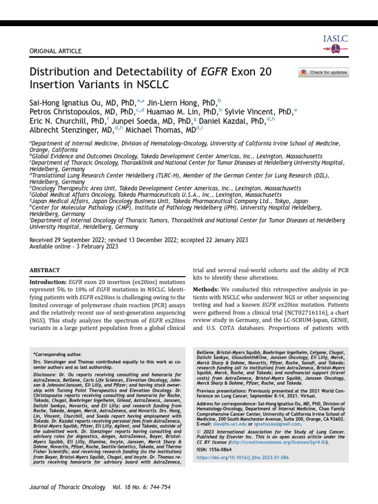 Distribution And Detectability Of Egfr Exon 20 Insertion Variants In Nsclc Download Free Pdf