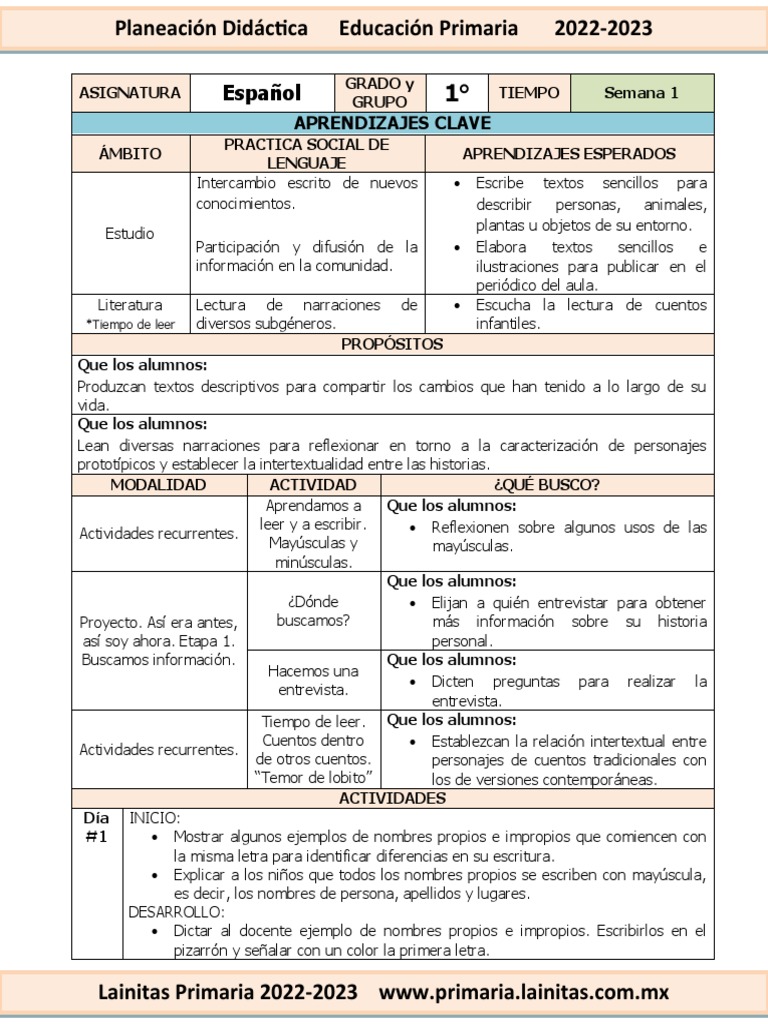 Abril - 1er Grado Espa Ol (2022-2023) | PDF | Educación primaria