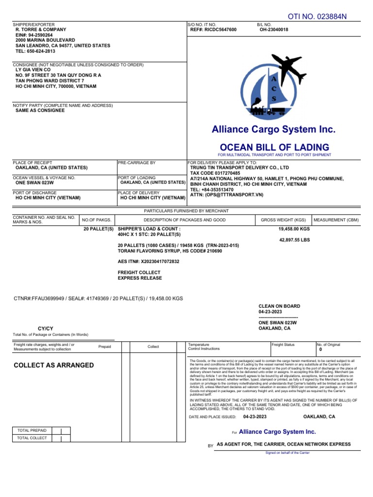 HBL-LGV-TRN 015 | PDF | Cargo | Bill Of Lading