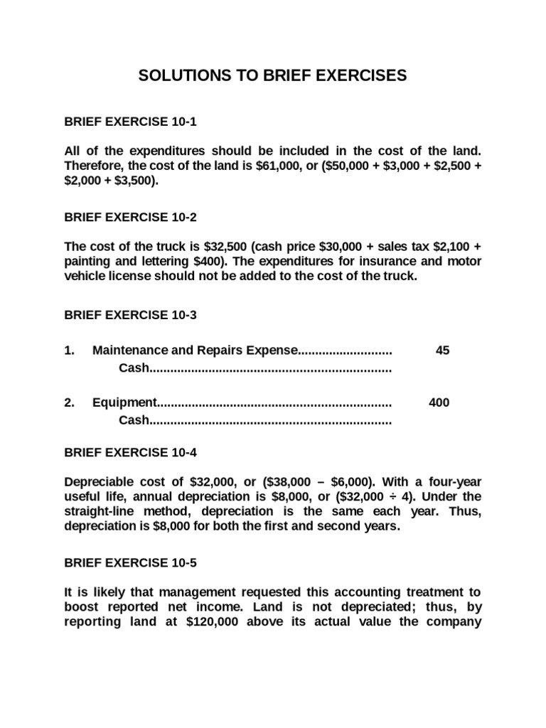 Brief Exercise Solutions - Chapter 10 | PDF | Depreciation | Book Value