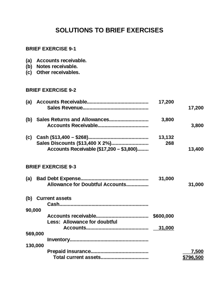 Brief Exercise - Solutions - Chapter 9 | PDF | Bad Debt | Financial Economics