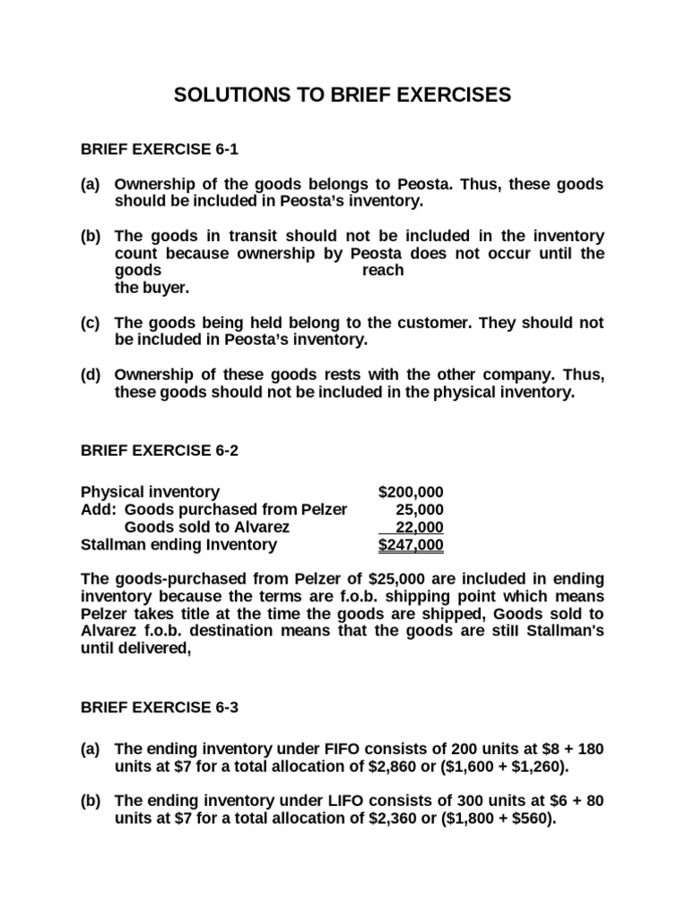 Chapter 6 - Brief Exercises - Solutions | PDF | Inventory | Trade