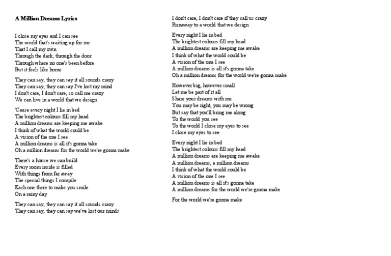 A Million Dreams Lyrics | PDF