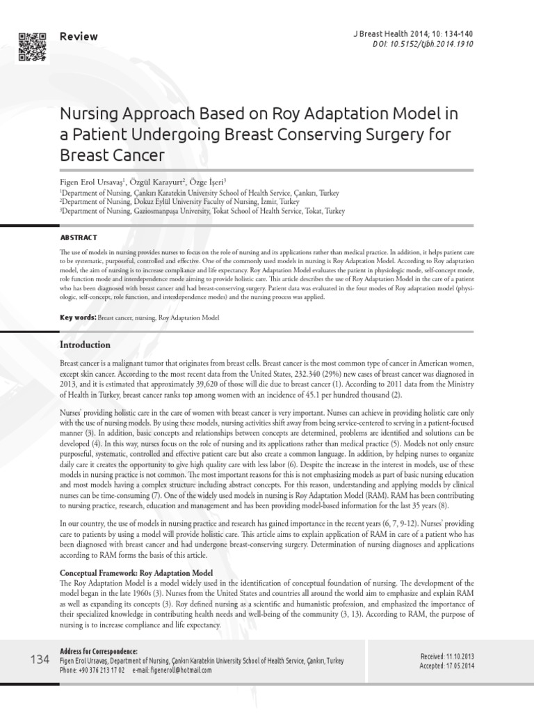 Nursing Approach Based on Roy on undergoing breast cancer | PDF ...