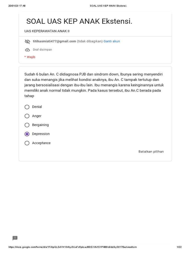 SOAL UAS KEP ANAK Ekstensi | PDF | Sains & Matematika