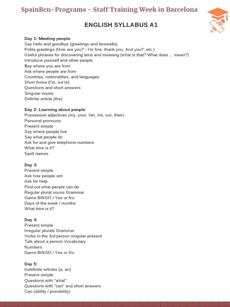 ENGLISH Syllabus A1 | PDF