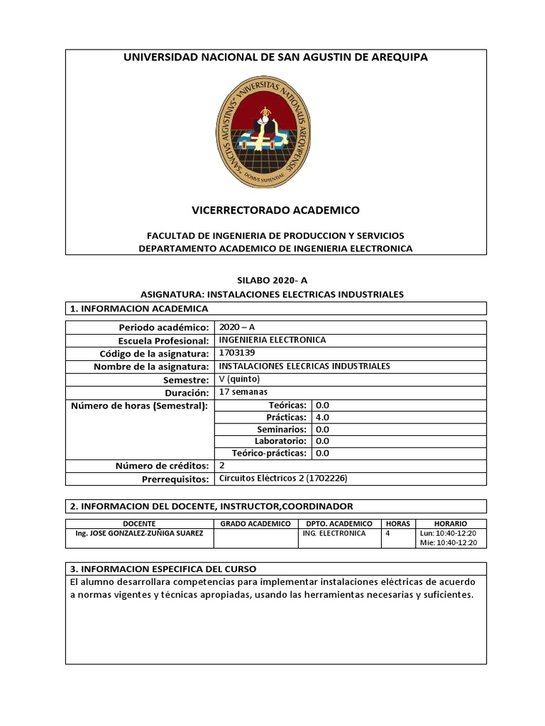 Silabo Instalaciones Eléctricas Industriales | PDF | Luz de la calle ...